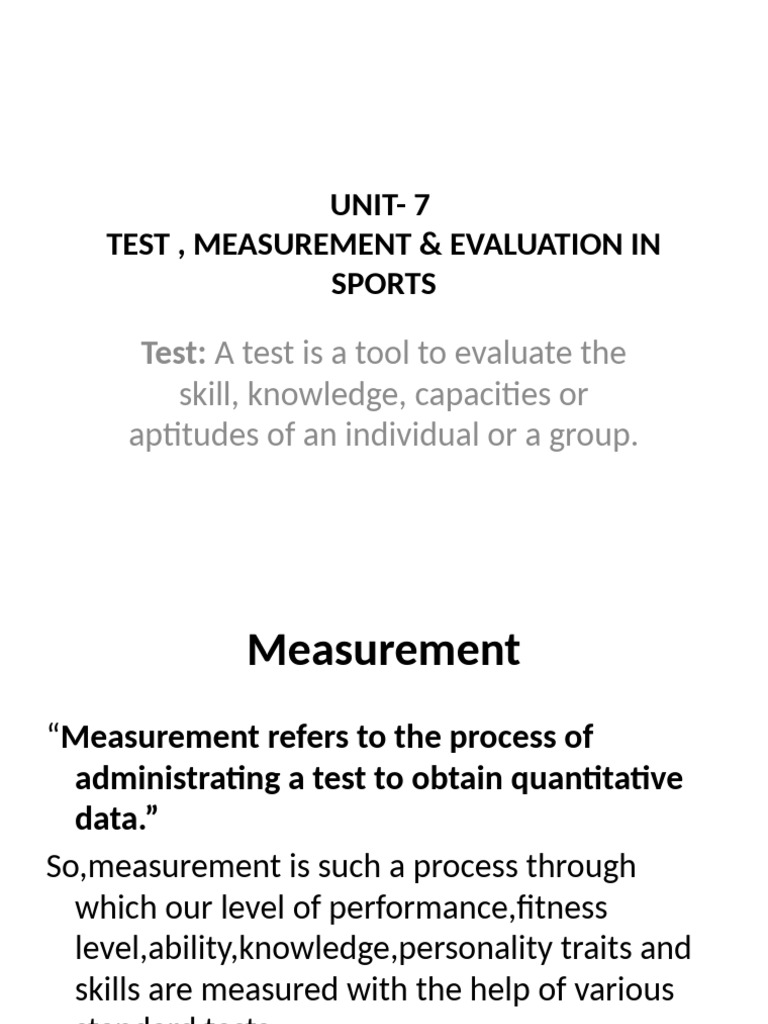 Unit 6 I) Test, Measurement and Evaluation (Copy) | PDF | Body Mass ...