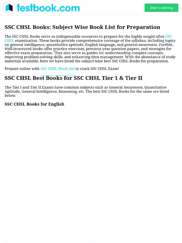 SSC CHSL Books - Subject Wise Book List For Preparation | PDF