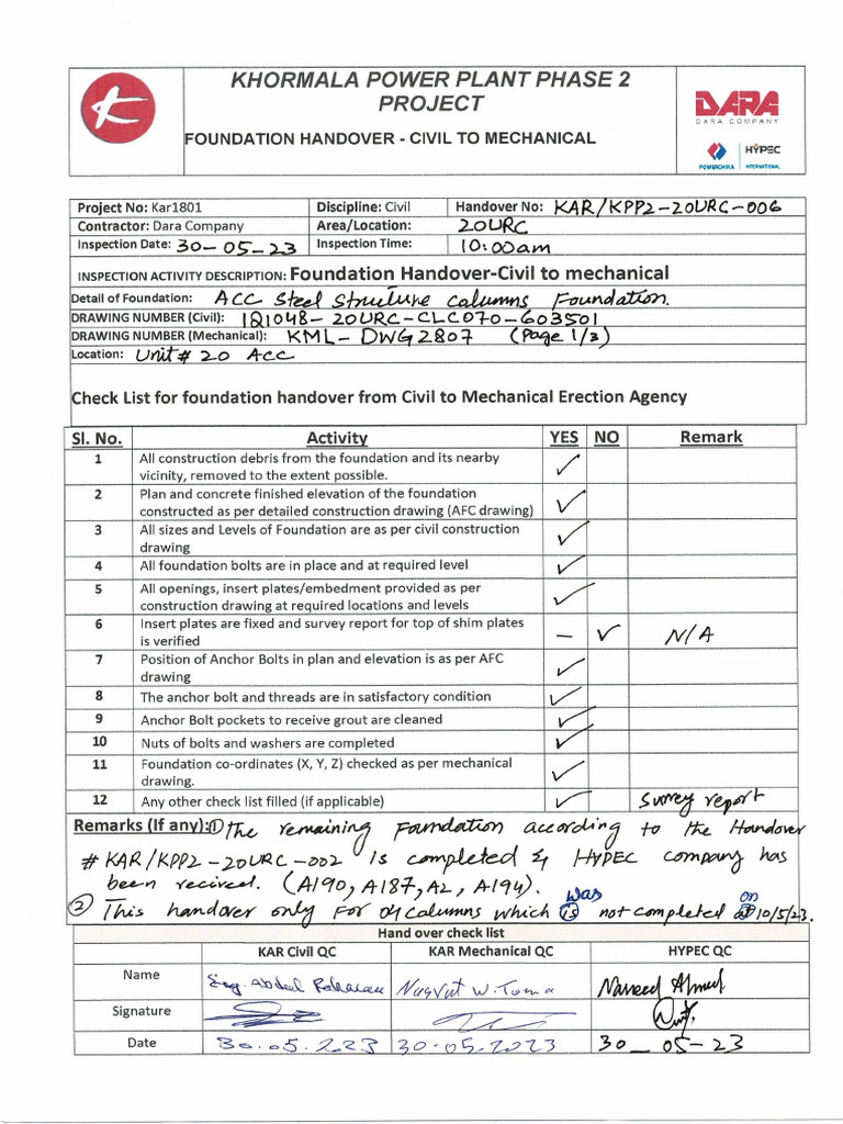 KRA-KPP2-20URC-006 Block #2 ACC-20URC Steel Structure Columns Foundation 2号空冷岛柱子基础交安 | PDF