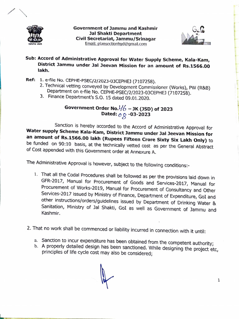 Approval for Kala-Kam Water Scheme | PDF | Government | Government Of India