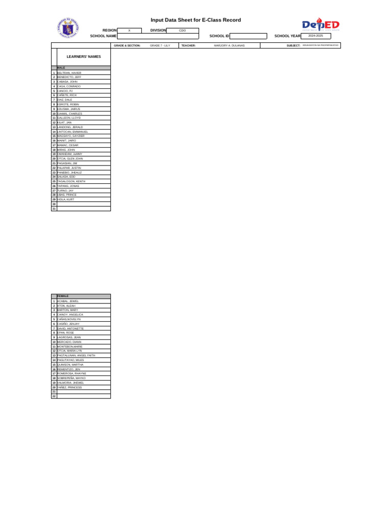 E-Class Record for Values Education 7 | PDF