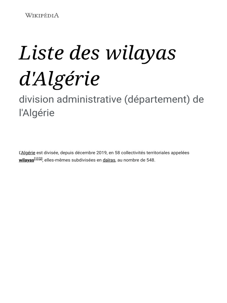 Liste des 58 wilayas d'Algérie | PDF | Algérie