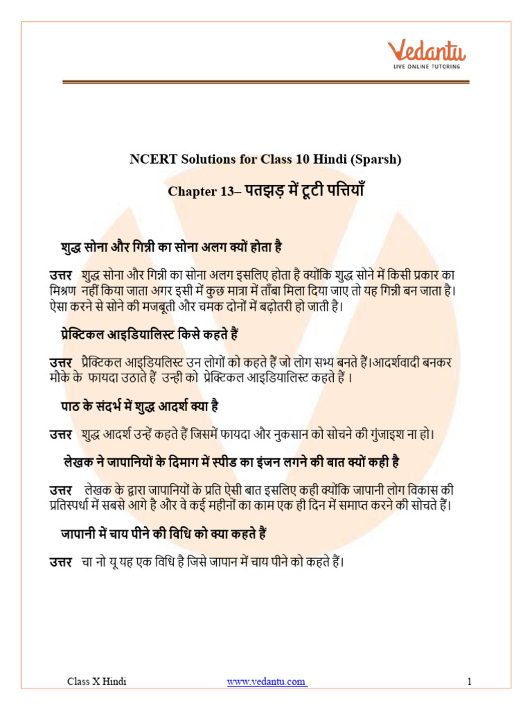 NCERT Solutions For Class 10 Hindi Sparsh Chapter 13 Patjhad Mein Tooti ...