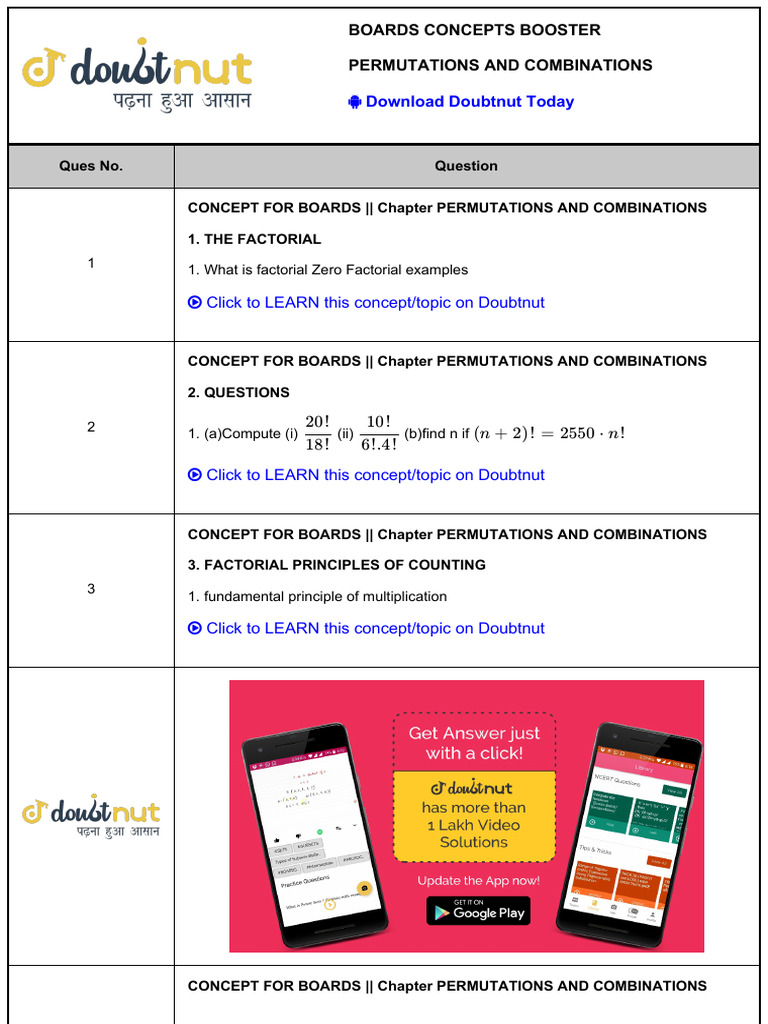 Boards Concepts Booster-Class 11 Permutations+and+Combinations | PDF ...