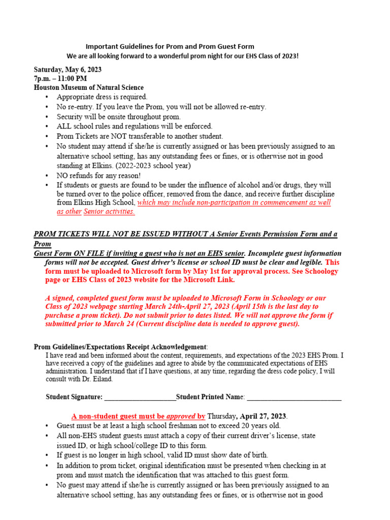2023 Prom Guest Form - Prom Guidelines 1 | PDF | Identity Document | Prom