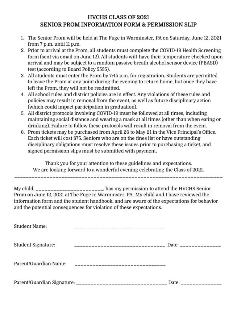 HVCHS 2021 Senior Prom Details | PDF