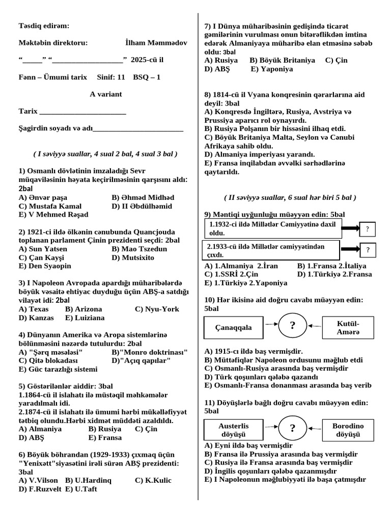 Ümumi Tarix XI BSQ1 | PDF