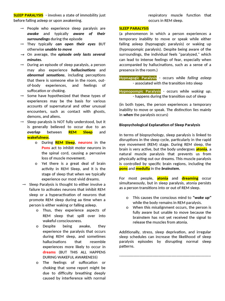 SLEEP PARALYSIS | PDF | Sleep | Rapid Eye Movement Sleep