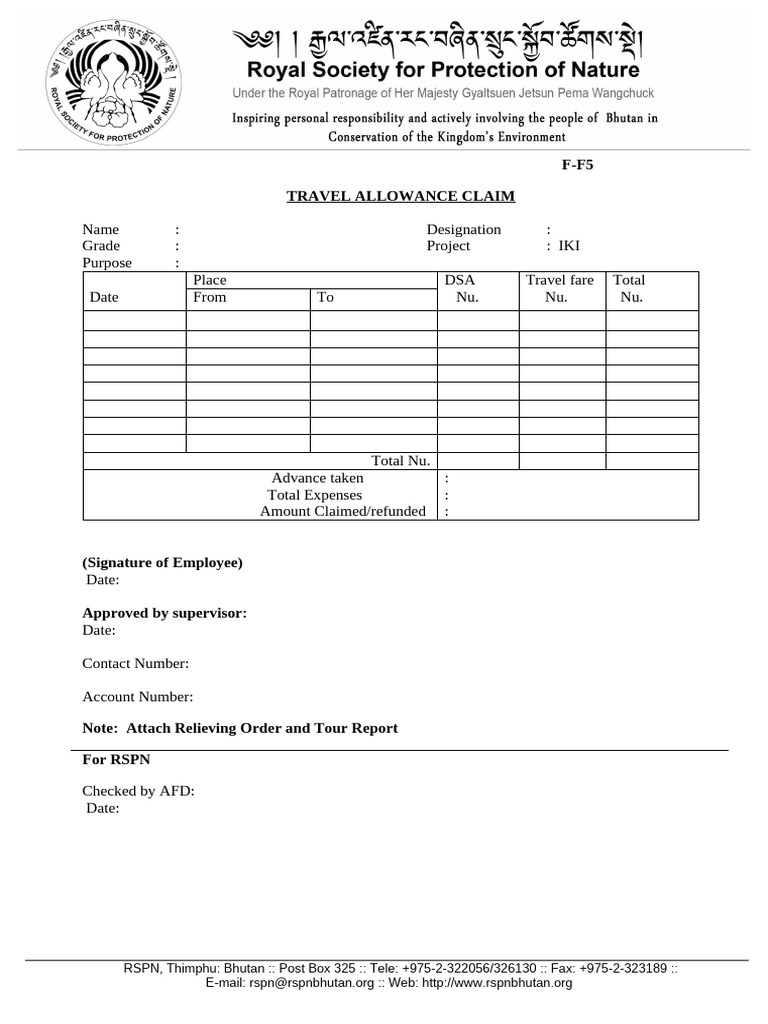 Travel Allowance Claim Form Template | PDF