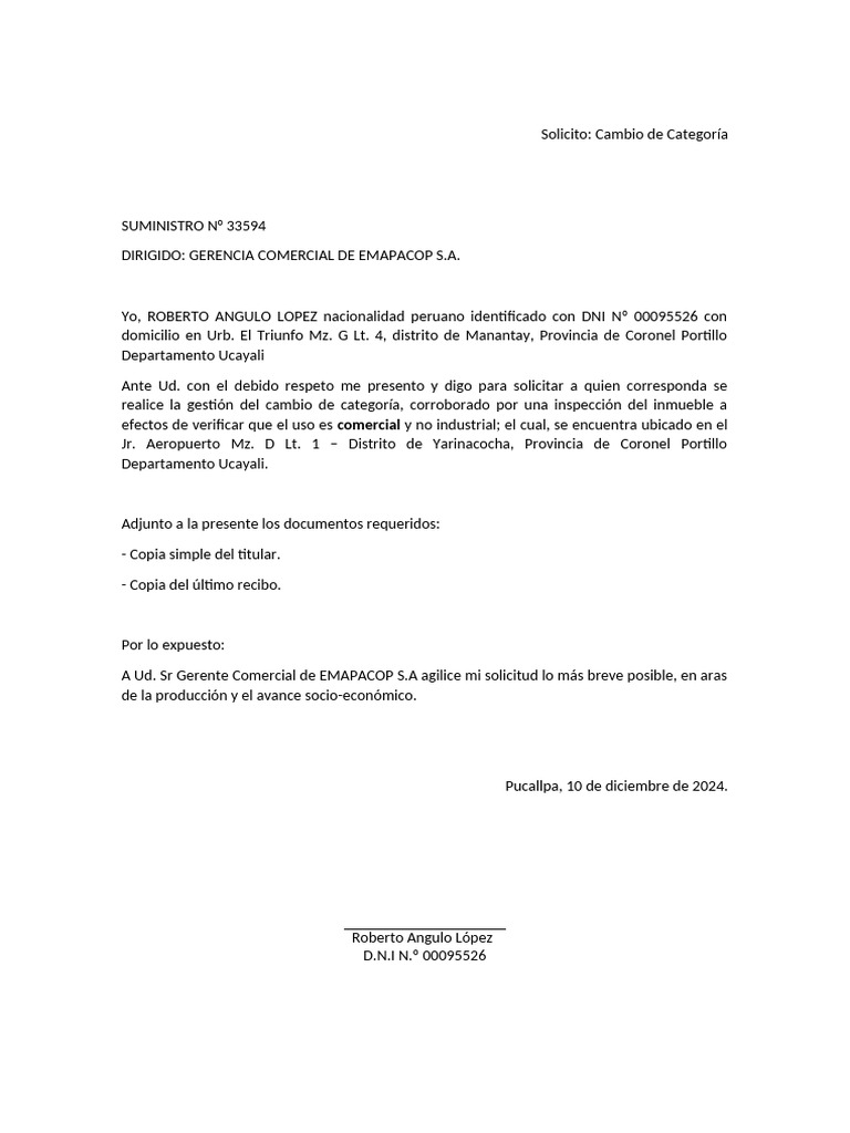 Solicito Cambio de Categoria | PDF