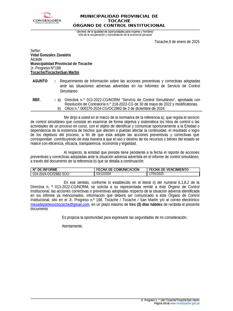 oficio n°01-2025 | PDF | Gobierno