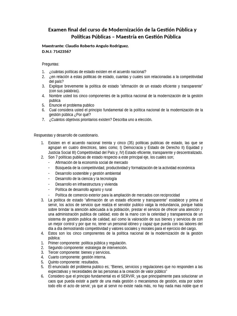 Examen Final Del Curso de Modernización de La Gestión Pública y ...