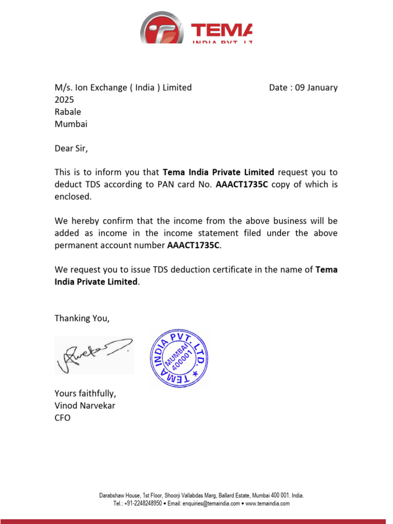 Declaration Form For TDS | PDF