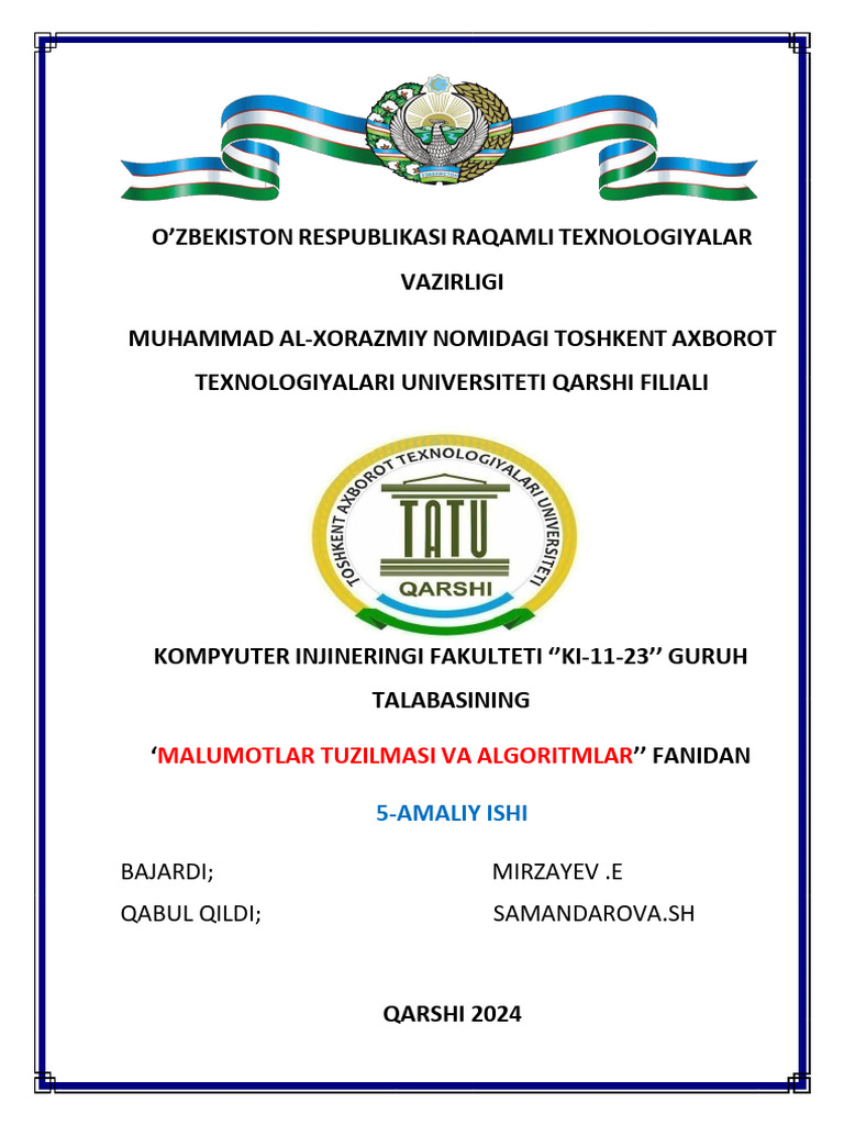 MTA 5-AMALIY Elmurod | PDF | Computer Programming | C++