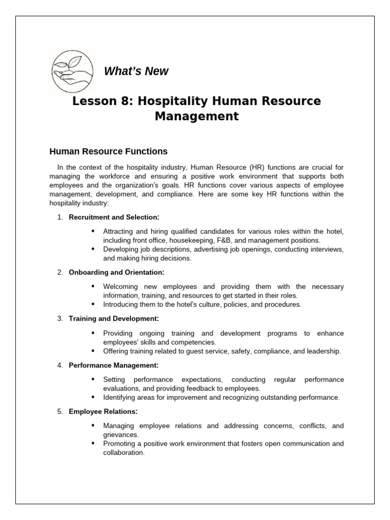 Lesson 8 Hospitality Human Resource Management | PDF | Human Resource ...