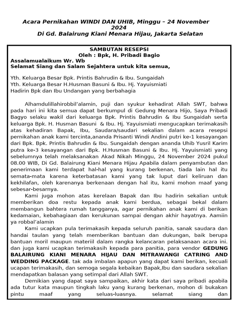 Acara Pernikahan WINDI DAN UHIB | PDF
