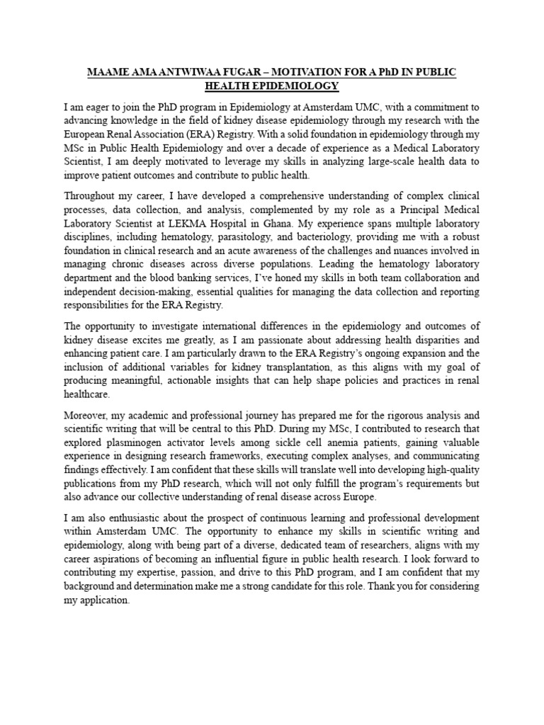 Maame Ama Antwiwaa Fugar - Motivation | PDF | Epidemiology | Public Health