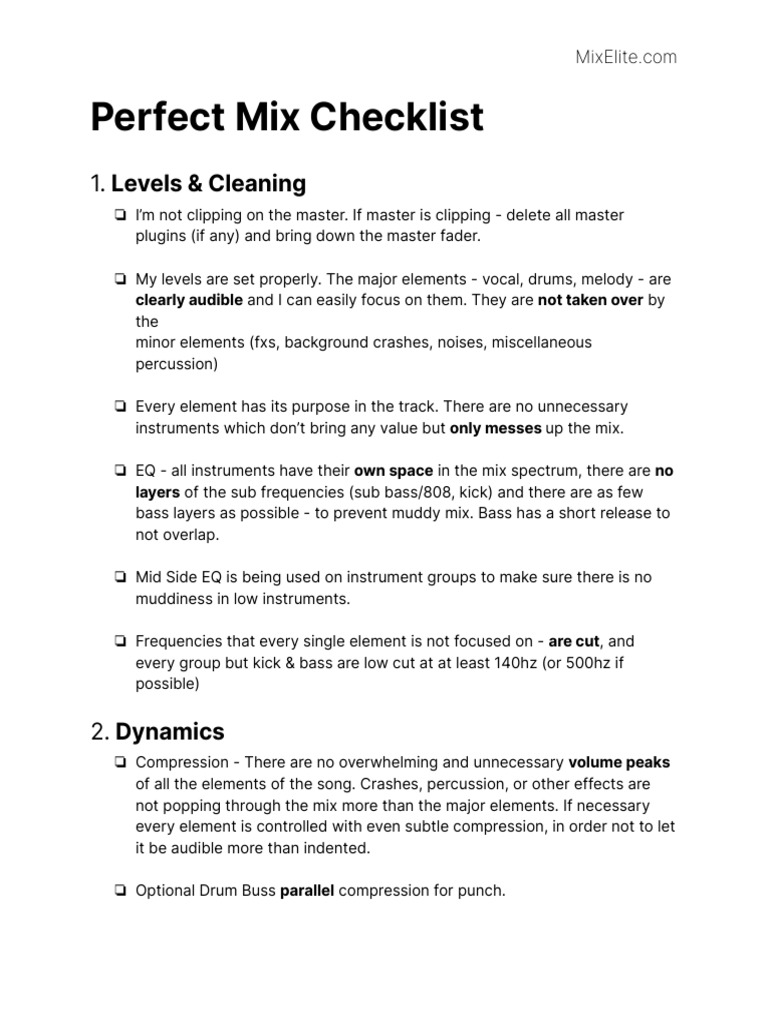 Free Mixing Checklist for MixElite | PDF | Equalization (Audio ...