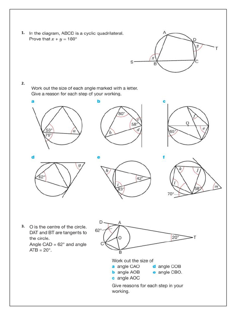 Work Sheet-Circle Theorems | PDF