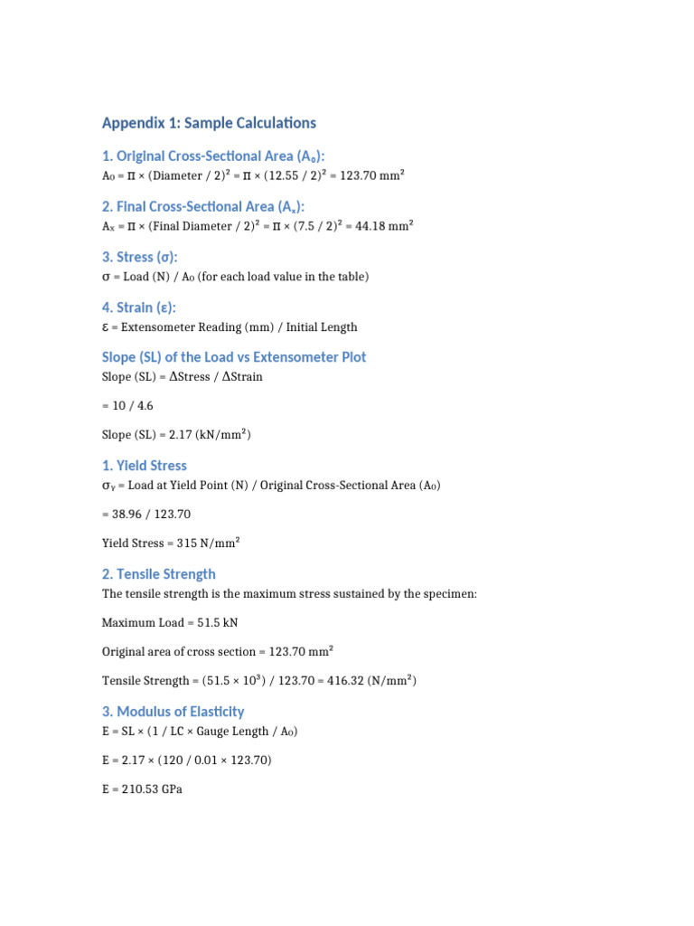 Appendix 1 Sample Calculations | PDF