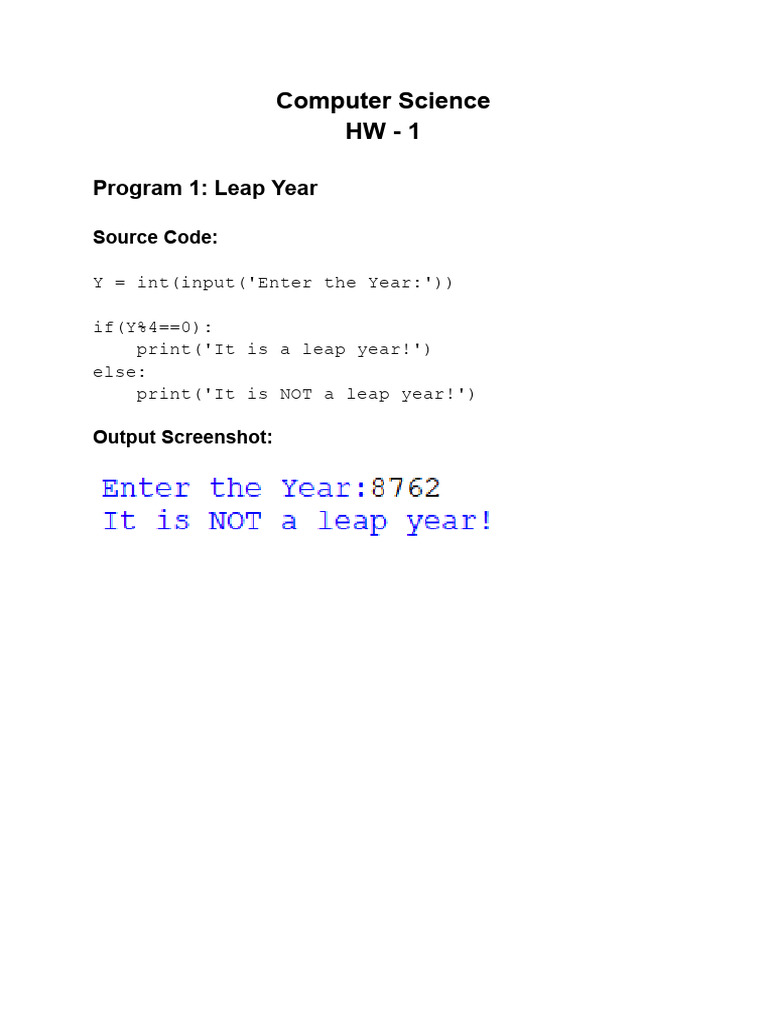 Computer Science HW 1 | PDF
