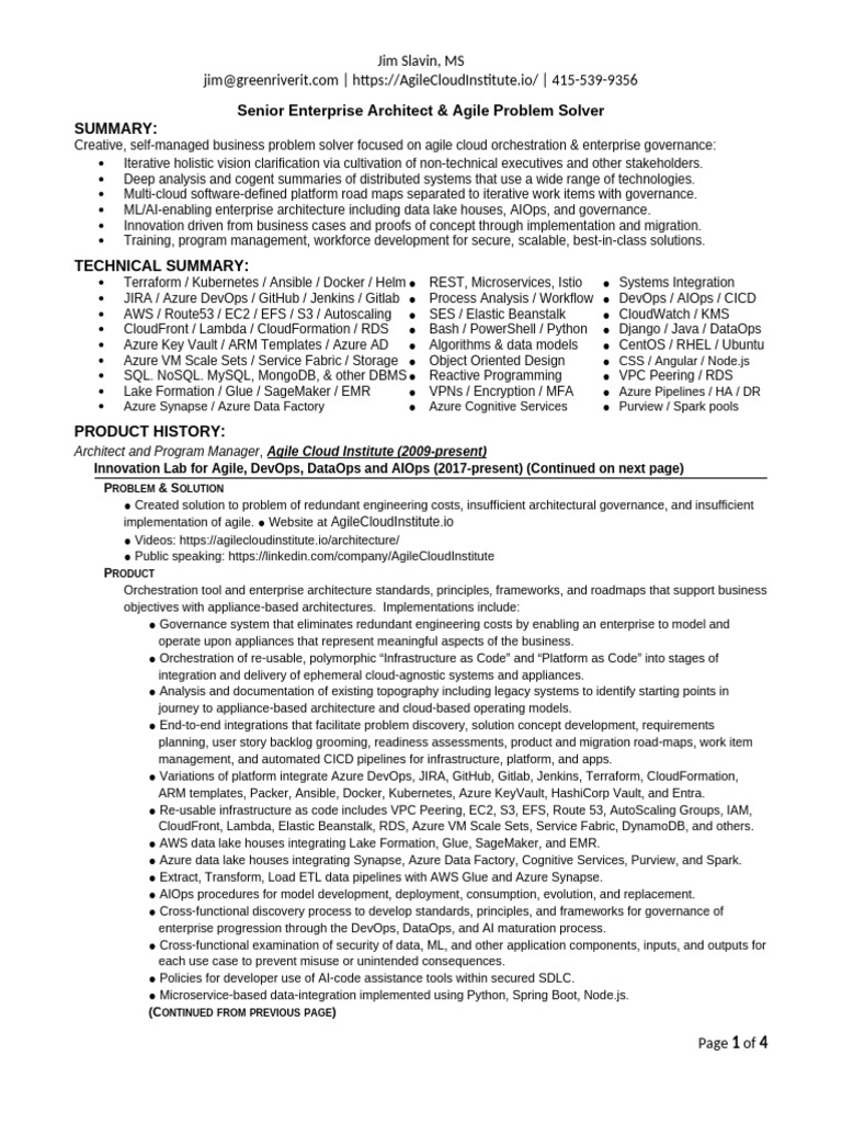 Jim Slavin Resume | PDF | Cloud Computing | Heart Rate