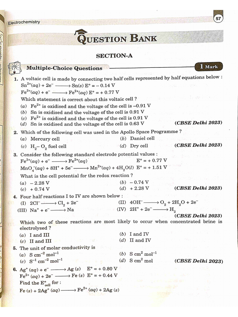 PYQ Ch3 Electrochemistry | PDF