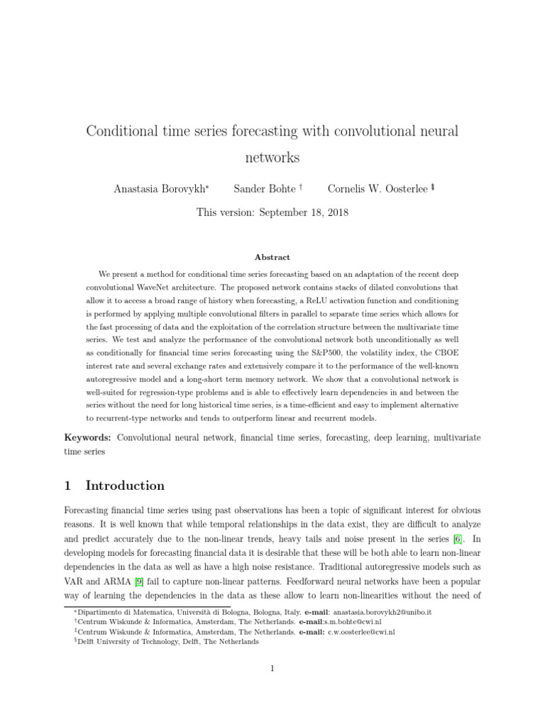 Conditional Time Series Forecasting With Convolutional Neural Networks Pdf Artificial Neural