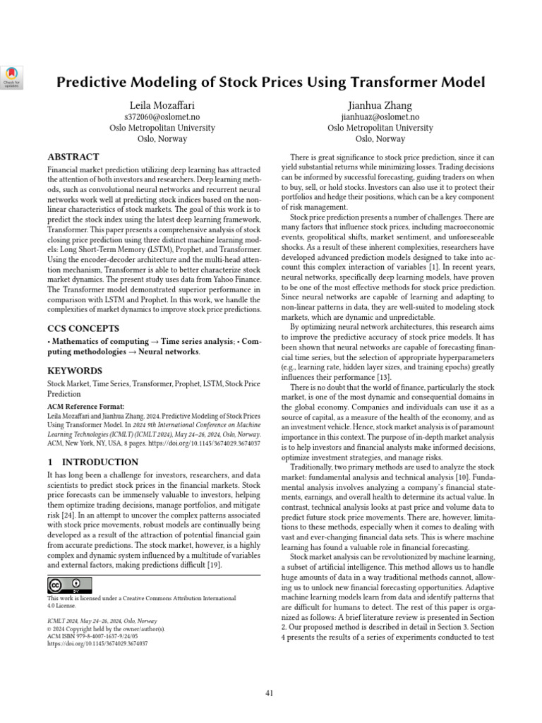 Predictive Modeling of Stock Prices Using Transformer Model | PDF ...