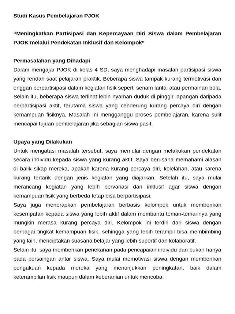 Studi Kasus Pembelajaran PJOK | PDF