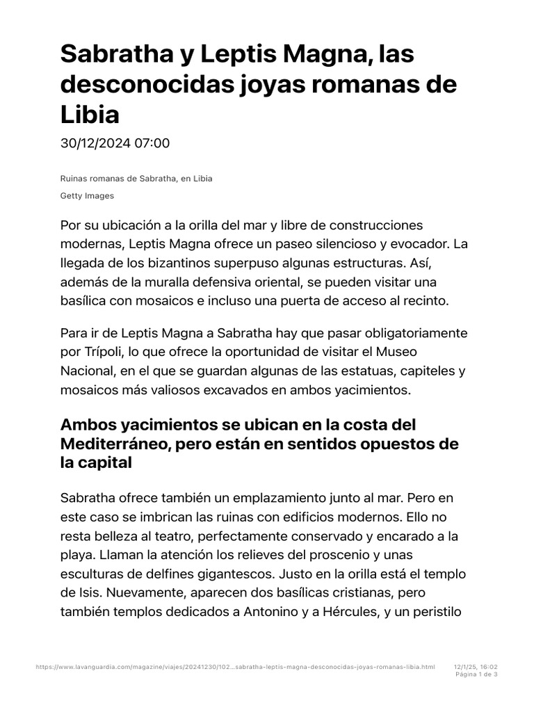 Sabratha y Leptis Magna, Las Desconocidas Joyas Romanas de Libia | PDF | Libia