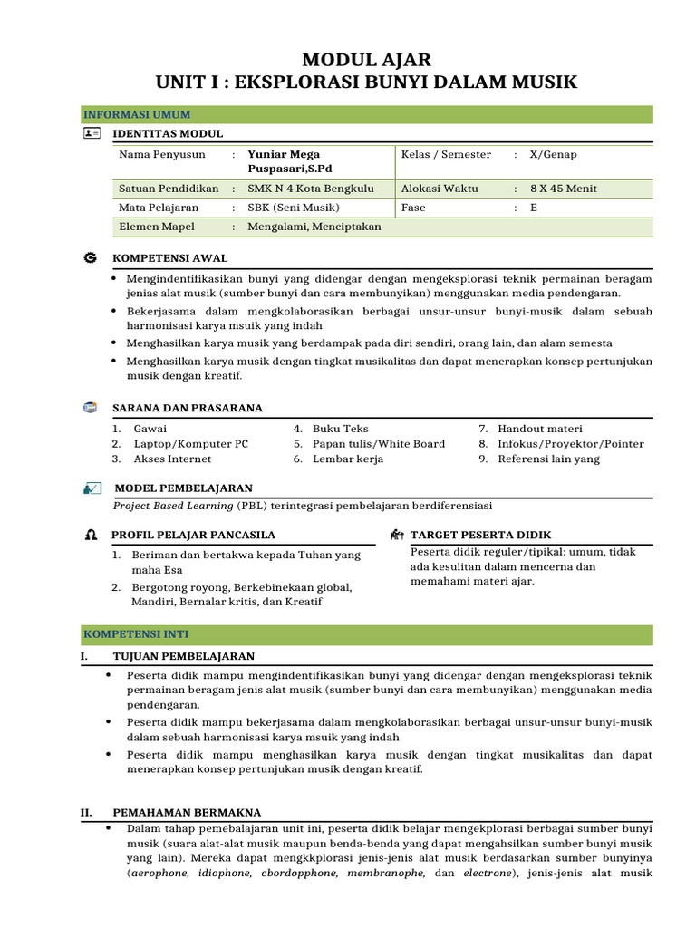 Modul Ajar Seni Musik 1 | PDF