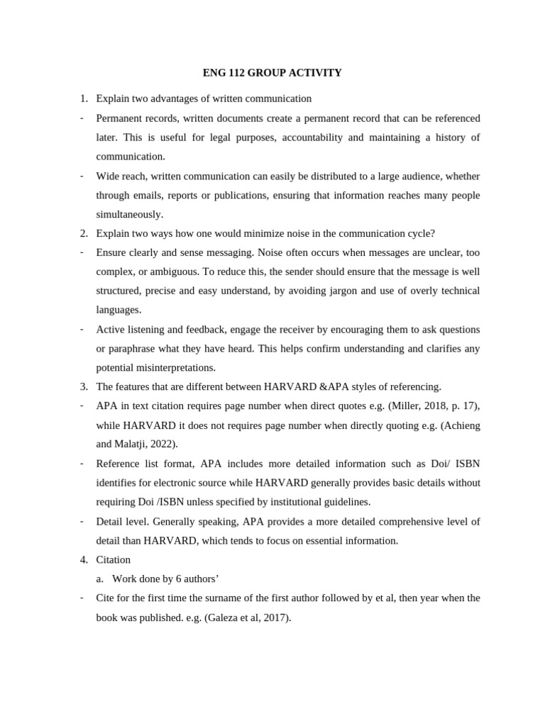 ENG 112 GROUP ACTIVITY | PDF | Communication | Apa Style