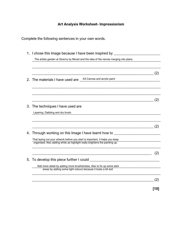 Art Analysis Worksheet | PDF