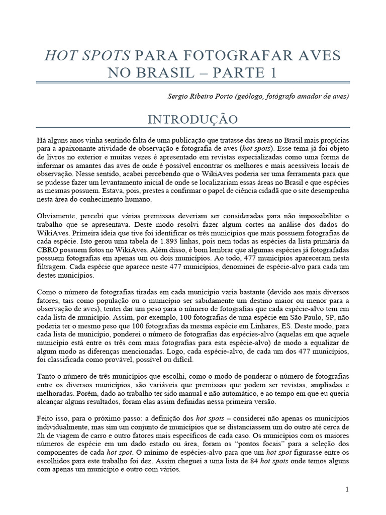Hot Spots para Fotografar Aves No Brasil - Parte 1 | PDF | Aves | Tempo