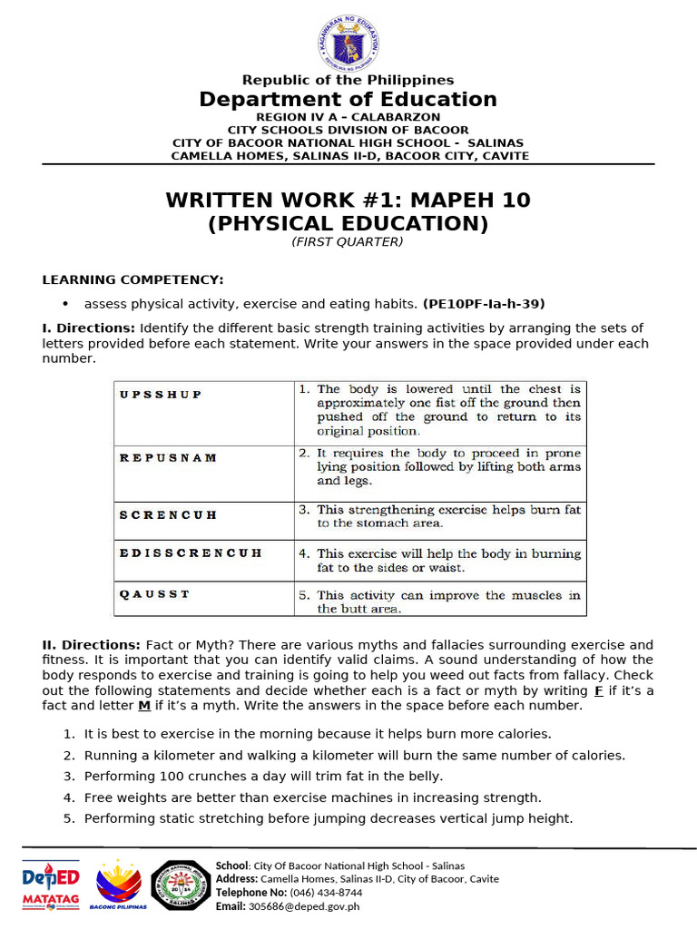 Q1_Written Work #1 (PE) | PDF | Essays