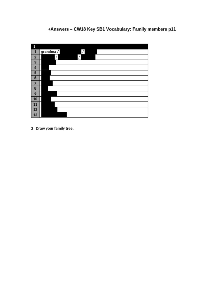 +Answers - CW18 Key SB1 Vocabulary-Family Members p11 | PDF