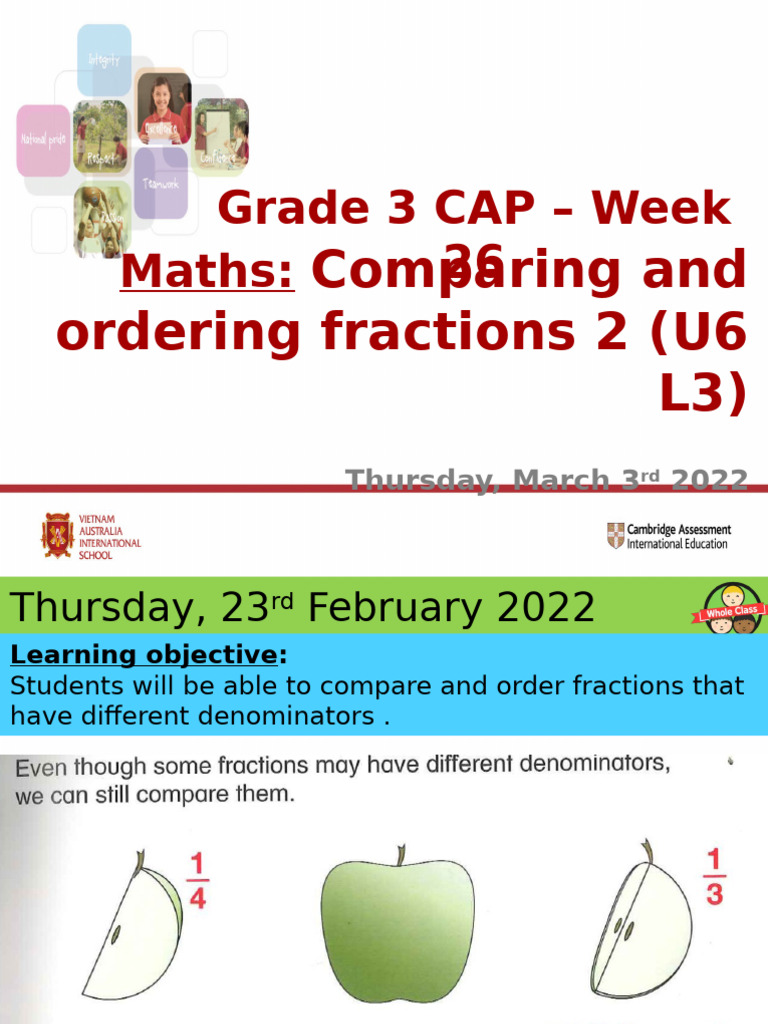 CAP3_W26_L3_Comparing and ordering fractions 2 (U6 L3) | PDF | Mathematical Objects ...