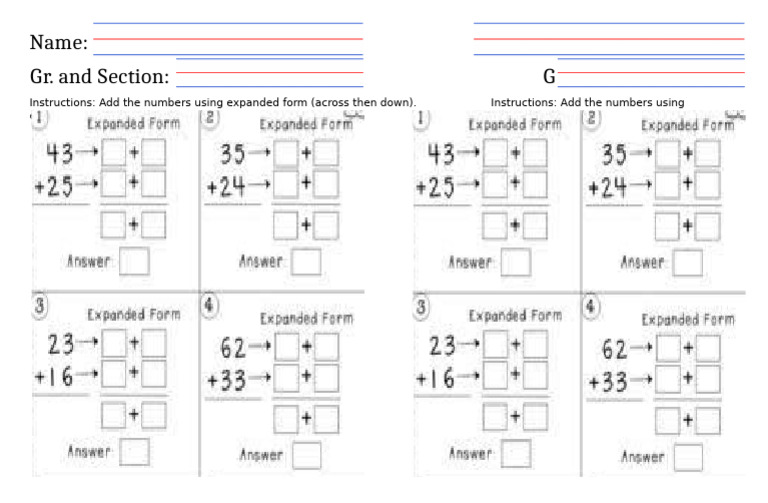 Addition (Expanded Form) | PDF