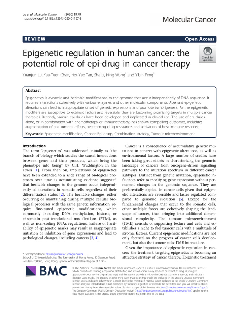 Role of Epi Drug in Cancer | PDF | Epigenetics | Histone