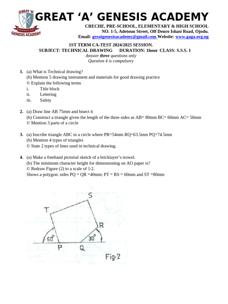 Technical Drawing CA-Test Questions 2024 | PDF | Ellipse | Euclid