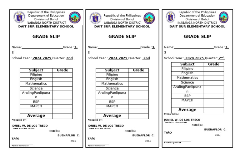 Grade slip - Grade 4-6 | PDF | Government Related Organizations ...