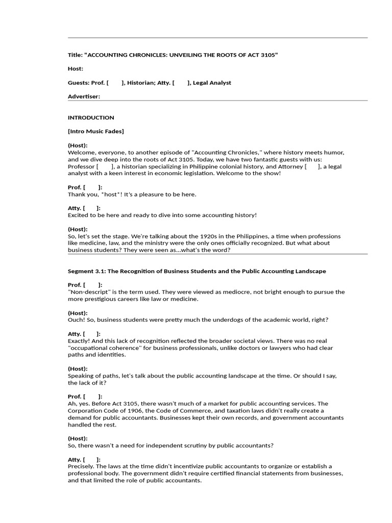 Script For Presentation Accouting History in The PH 2 | PDF