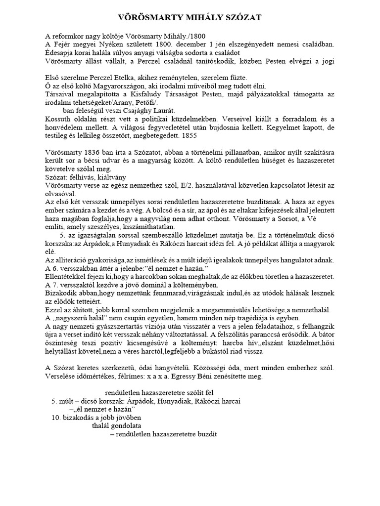 Vörösmarty Mihály Szózat | PDF