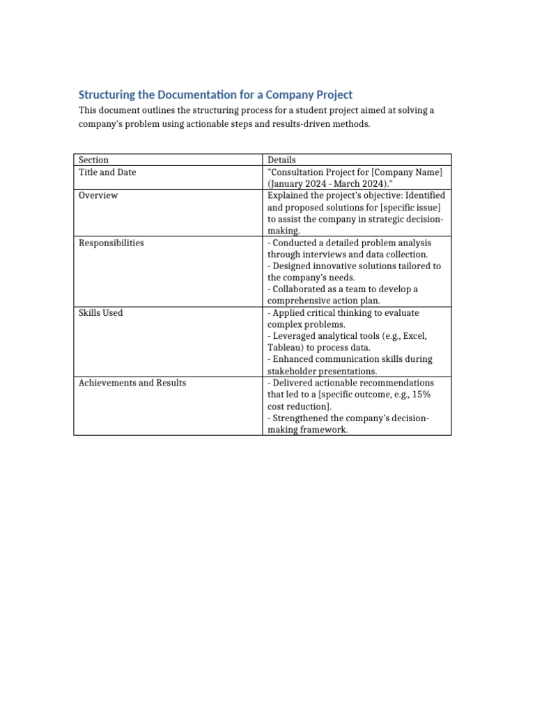 Structuring Company Project Dossier | PDF
