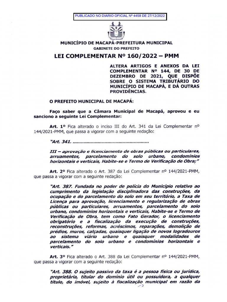 Lei Complementar N 160 2022 | PDF