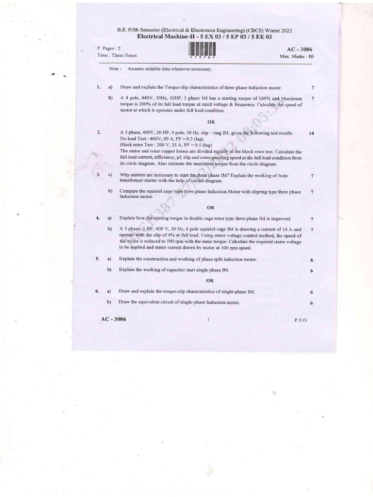 Electrical Machine II w2022 | PDF | Electric Motor | Electrical Engineering