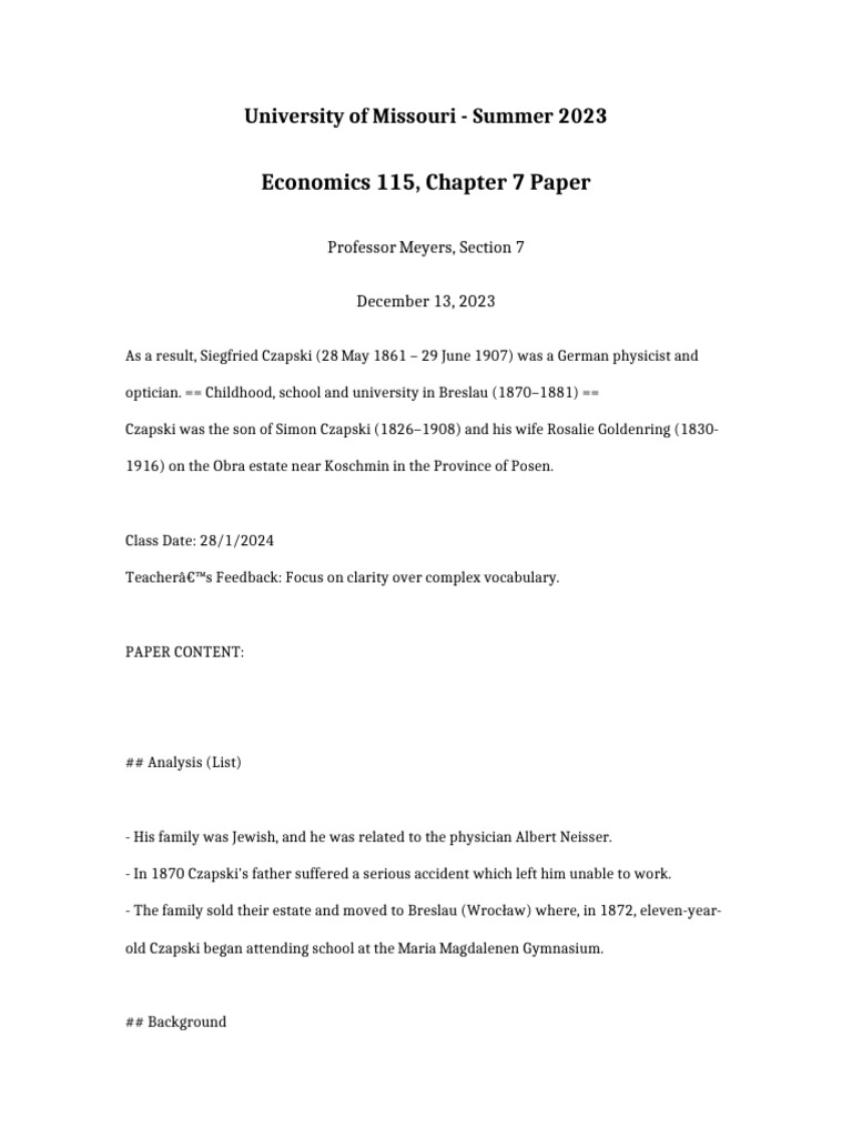 Economics 115 Chapter 7 Paper | PDF