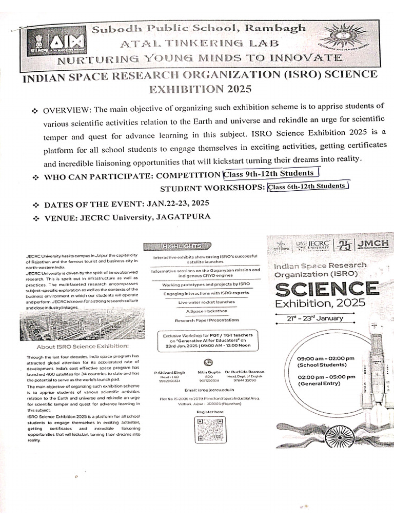 ISRO Science Exhibition JECRC | PDF