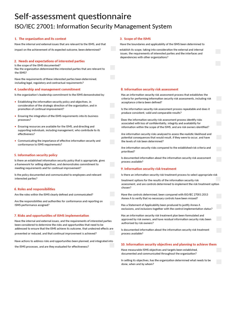 ISO 27001 Self-Assessment Guide | PDF | Information Security | Risk